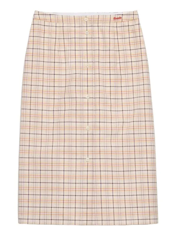 Prada Checked Cotton Poplin Pencil Skirt - Natural/lilac