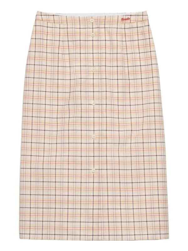 Prada Checked Cotton Poplin Pencil Skirt - Neutral