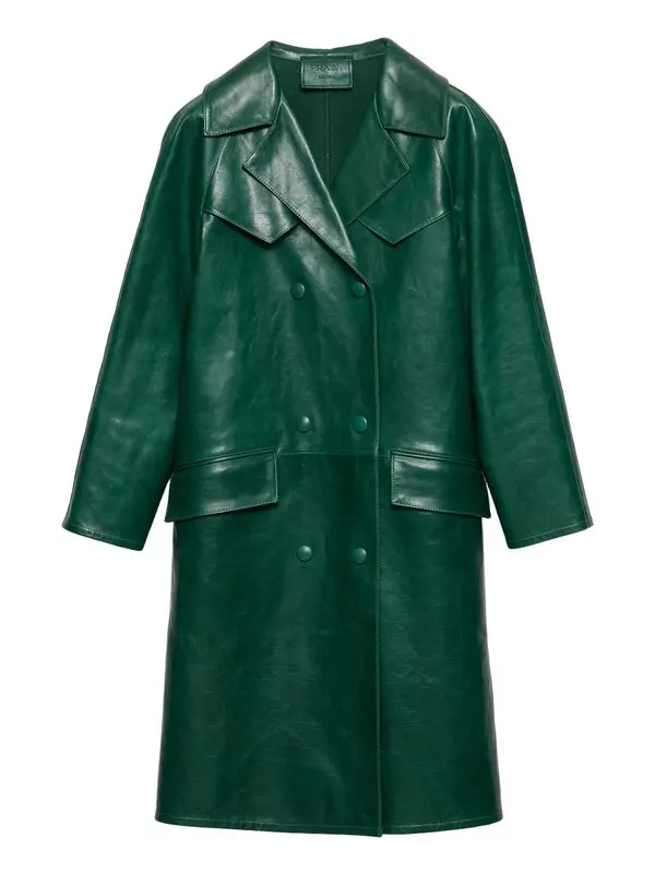 Prada Double-breasted Leather Coat - Green