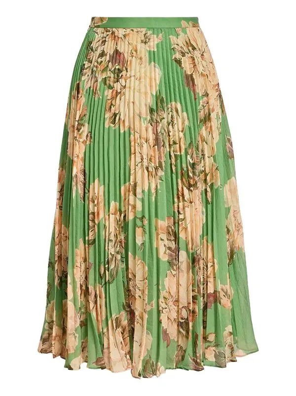 MIKAEL AGHAL Pleated Floral-print Chiffon Skirt - Green