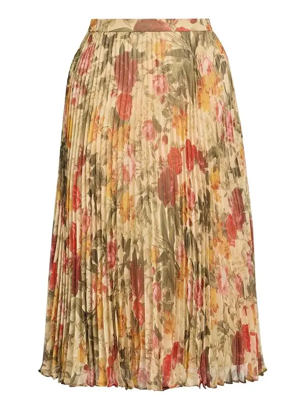 MIKAEL AGHAL Pleated Floral-print Chiffon Skirt - Beige