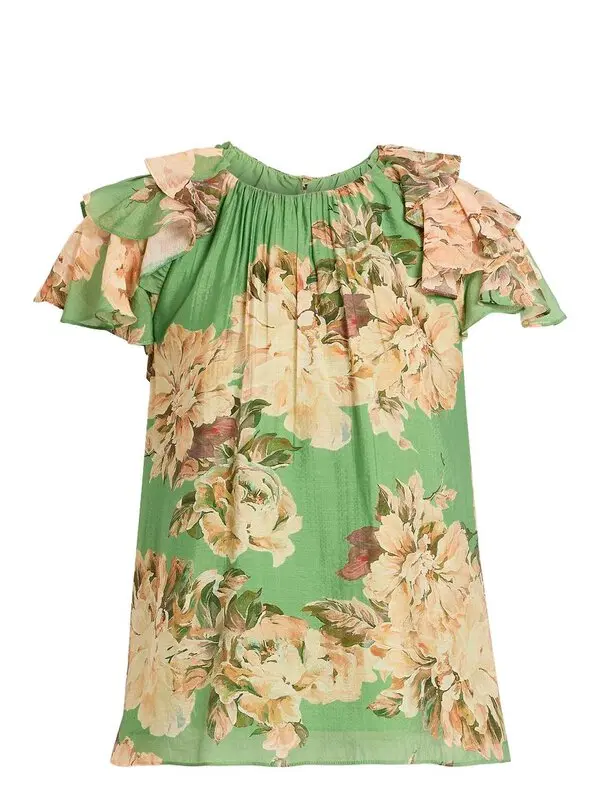MIKAEL AGHAL Floral-print Chiffon Top With Ruffle Detailing - Green