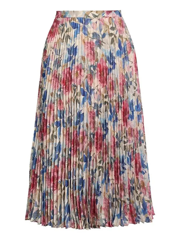 MIKAEL AGHAL Pleated Floral-print Chiffon Skirt - Beige