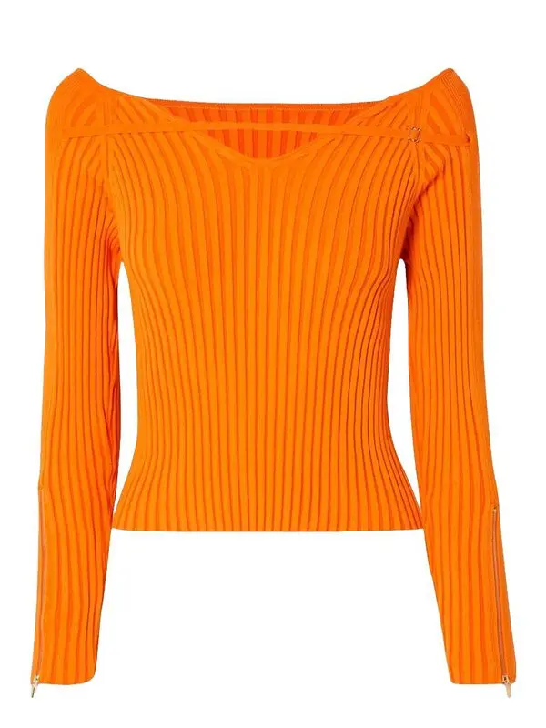 Jacquemus Oro Off-the-shoulder Ribbed-knit Top - Orange