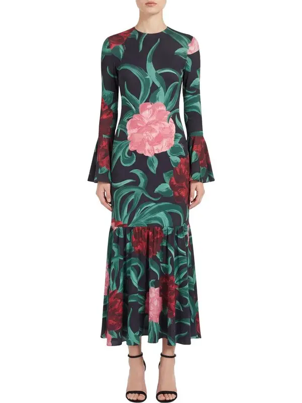 La DoubleJ Alba Stretch Viscose Floral Print Dress - Blue