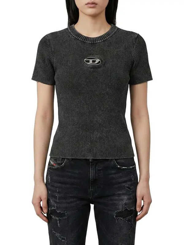 DIESEL® Ribbed T-shirt With Logo - Black