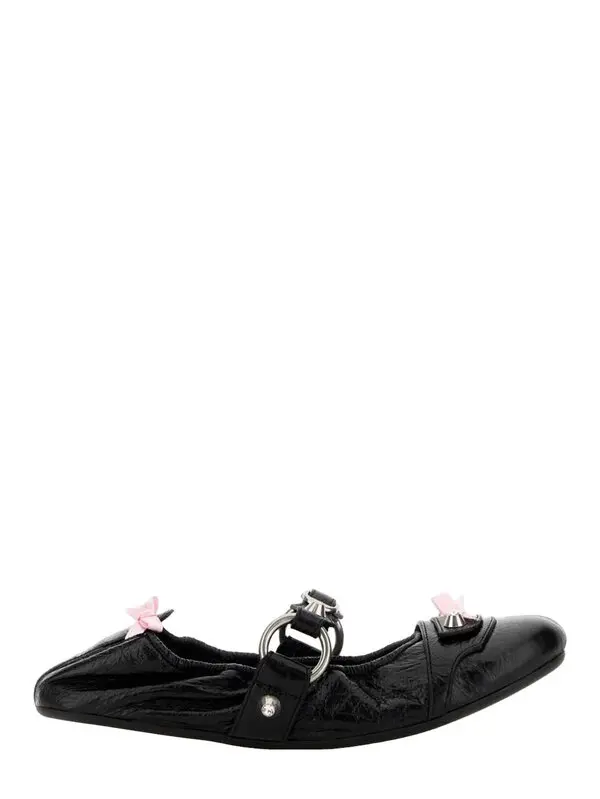 Balenciaga City Arena Leather Ballet Flats With Bows - Black