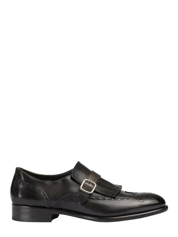 DOUCAL'S Leather Monk Strap Shoes With Brogue Detailing And Fringe - Dark