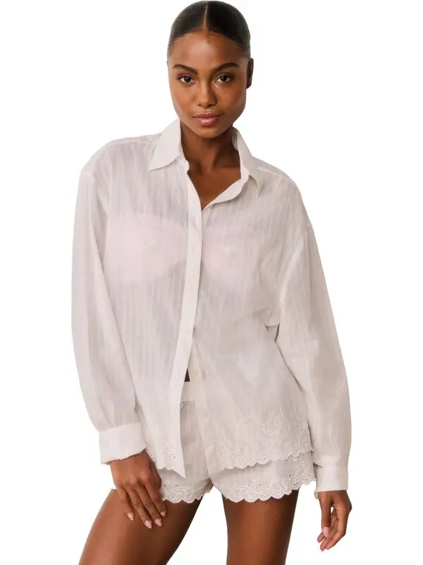 LoveShackFancy Montane Embroidered Cotton Shirt - White
