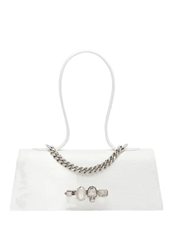 Alexander McQueen Croc-effect Jeweled Top-handle Bag - White