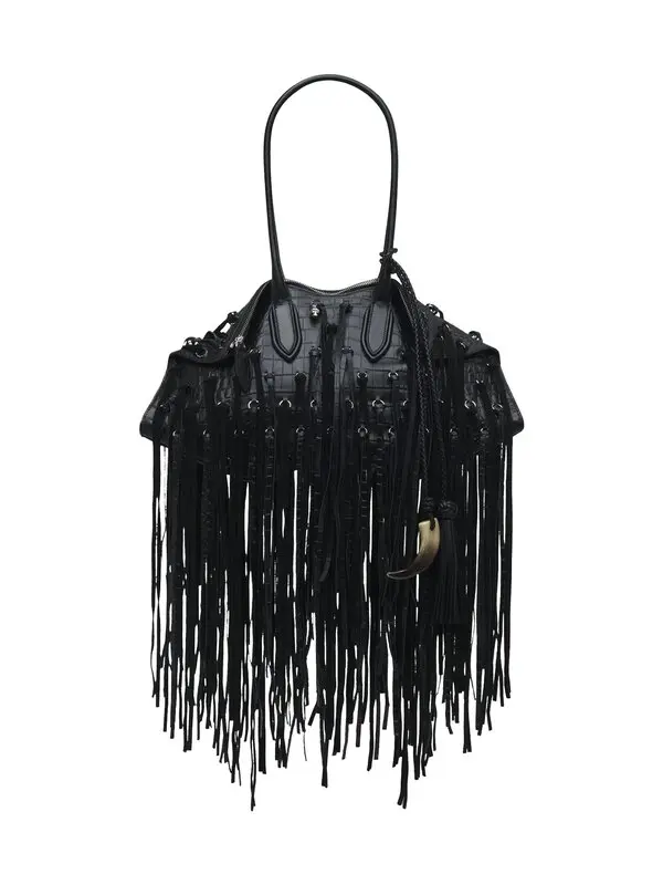 Alexander McQueen Fringed Embellished Manta Top-handle Bag - Black