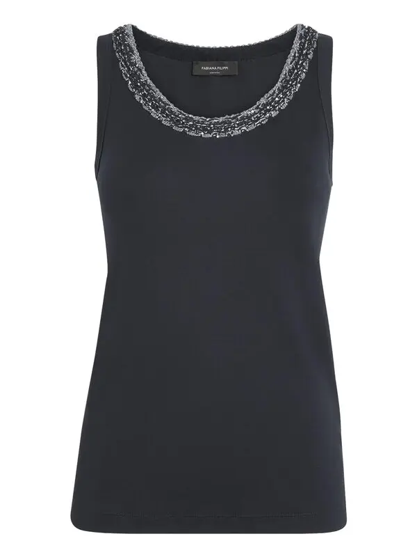 Fabiana Filippi Stretch-cotton Embellished Tank Top - Navy