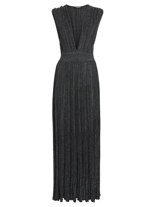 ANTONINO VALENTI Knit Metallic V-neck Maxi Dress - Black