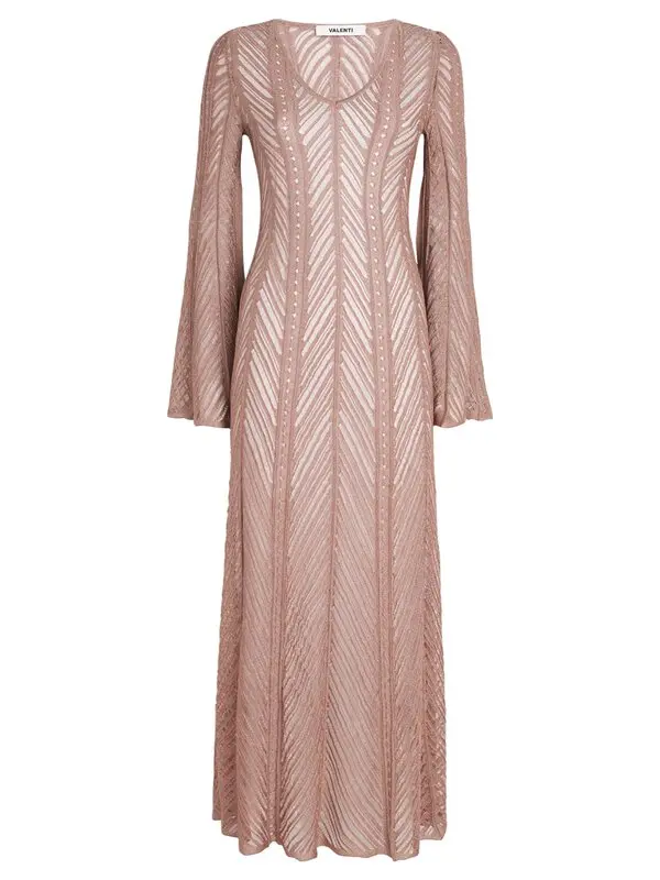 ANTONINO VALENTI Openwork Knit V-neck Maxi Dress - Pink