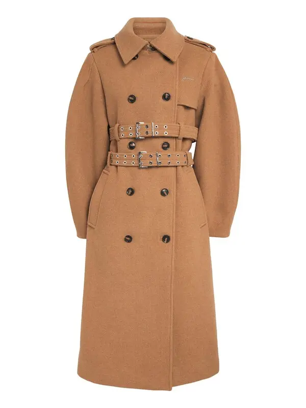 GANNI Wool-blend Belted Trench Coat - Brown