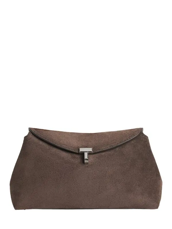 TOTEME Suede T-lock Clutch Bag - Brown