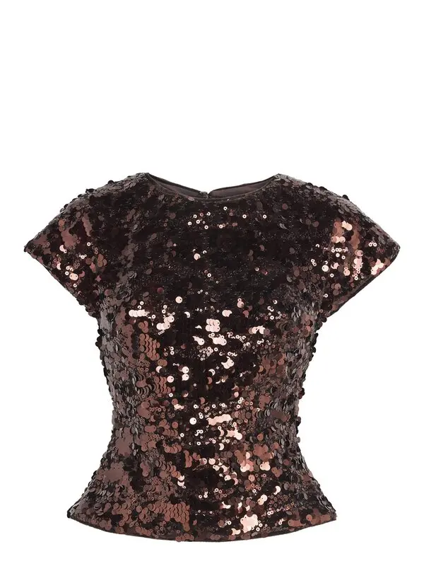 GANNI Sequin-embellished Open-back Top - Brown