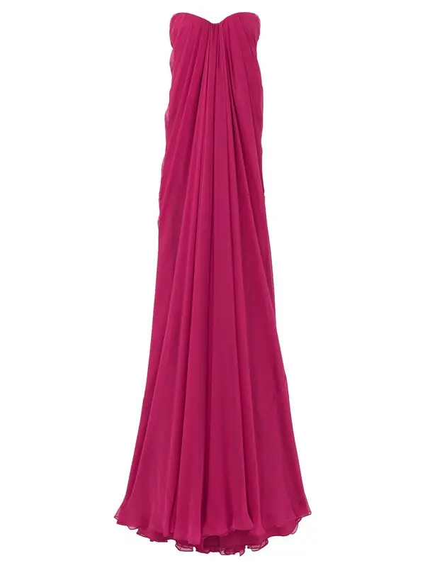 Alexander McQueen Silk Draped Gown - Burgundy