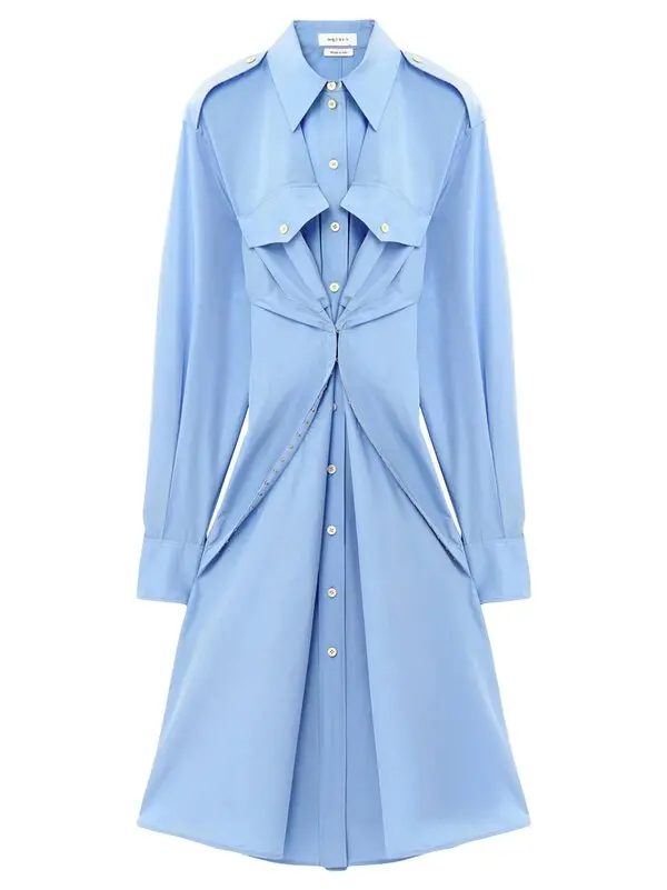 Alexander McQueen Gathered Midi Shirt Dress - Blue