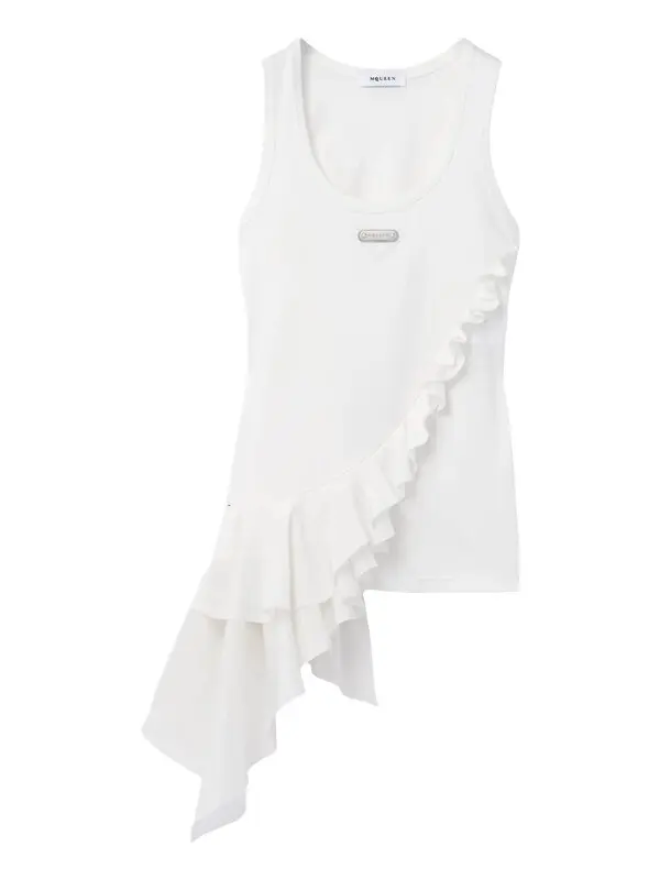 Alexander McQueen Cotton Ruffled Tank Top - White