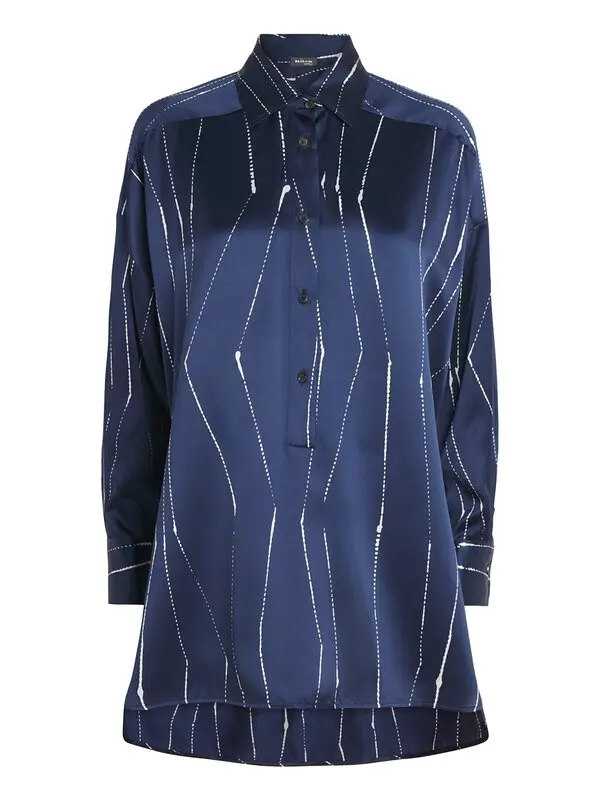 Kiton Silk Printed Shirt - Navy