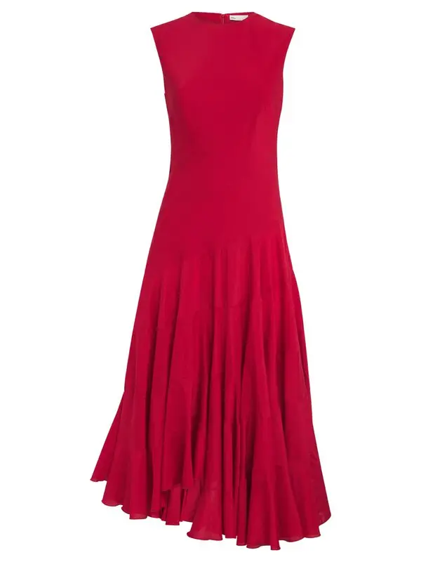 Tory Burch Cotton-silk Asymmetric Midi Dress - Red