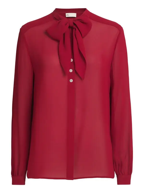 Tory Burch Georgette Bow Blouse - Red
