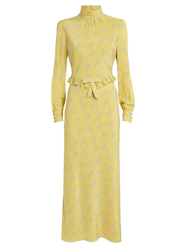 Alessandra Rich Silk Floral Maxi Dress - Yellow