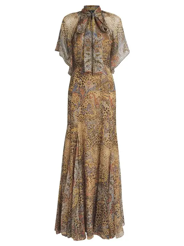 Etro Silk Leopard Print Maxi Dress - Brown