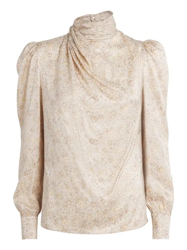 Alessandra Rich Silk Jacquard High-neck Blouse - Ivory