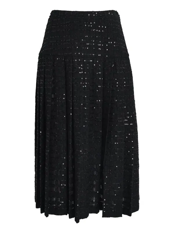Alessandra Rich Tweed Sequin Embellished Midi Skirt - Black