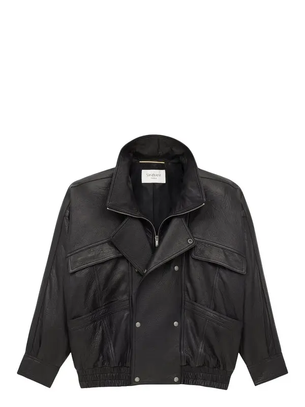 Saint Laurent Leather Bomber Jacket - Black