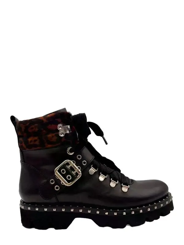 GUGLIELMO ROTTA Leopard Print Studded Lace-up Boots - Black