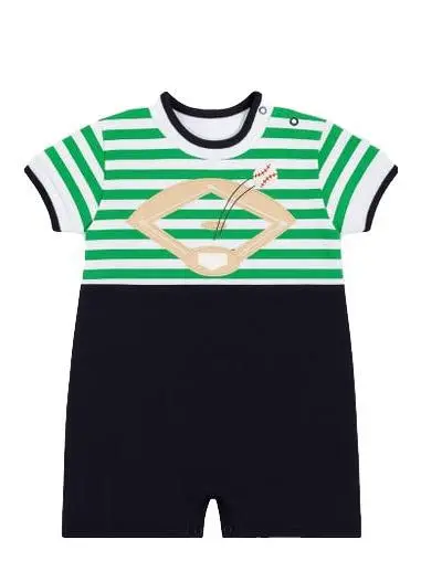 FLORENCE EISEMAN Stripe Knit Shortall With Baseball Appliqu - Green/navy