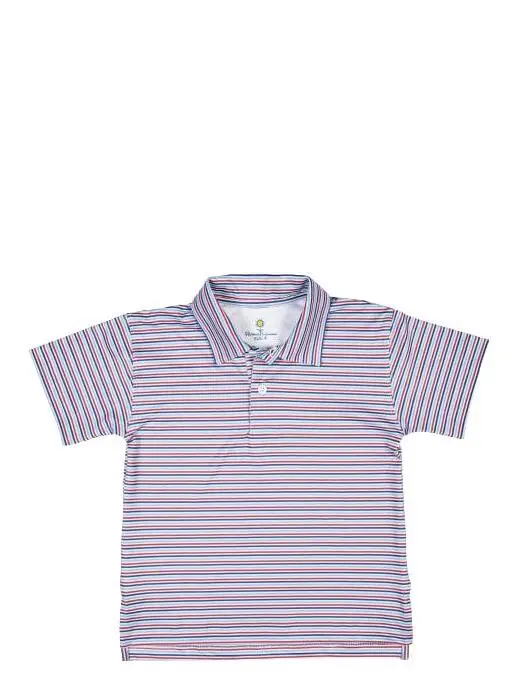 FLORENCE EISEMAN Stripe Print Performance Knit Polo - Blue/white/red