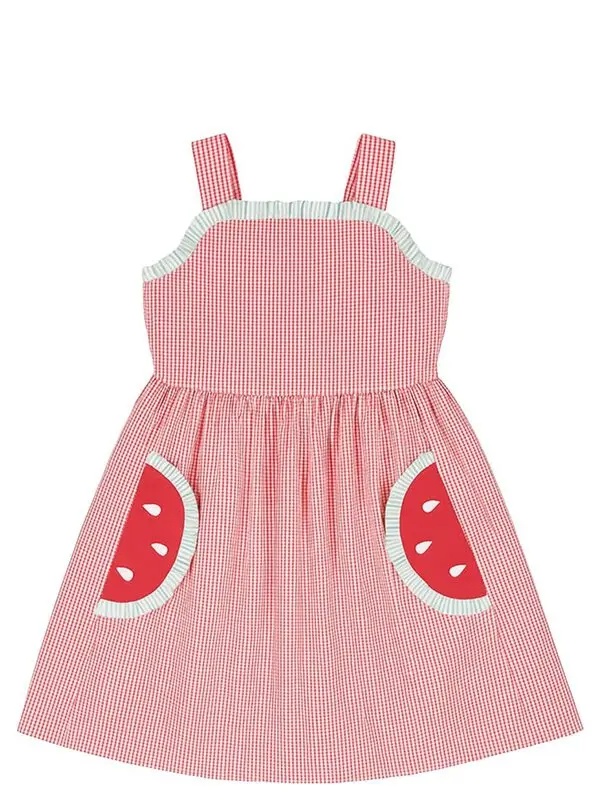 FLORENCE EISEMAN Check Seersucker Dress With Watermelon Pockets - Red/white