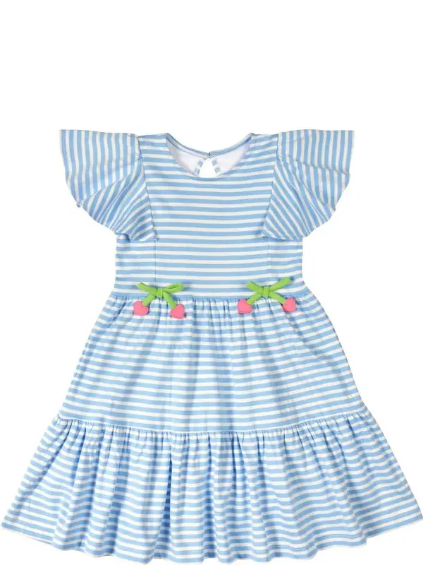 FLORENCE EISEMAN Stripe Knit Dress With Heart Cherries - Blue/white