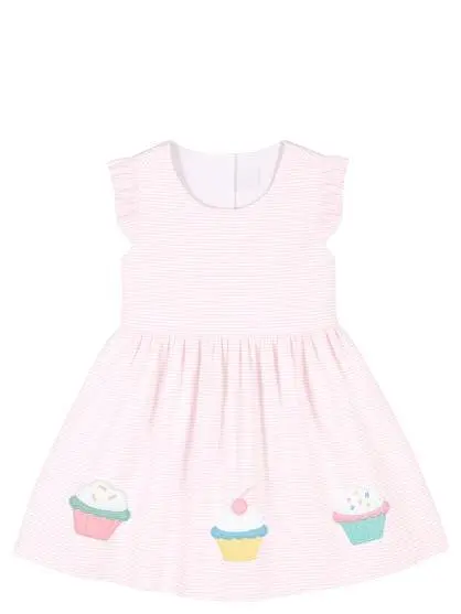 FLORENCE EISEMAN Seersucker Dress With Cupcake Appliqués - Pink/white
