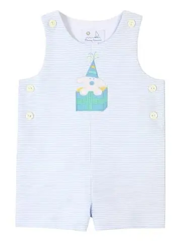 FLORENCE EISEMAN Seersucker Shortall With Puppy Appliqu - Lt Blue/white