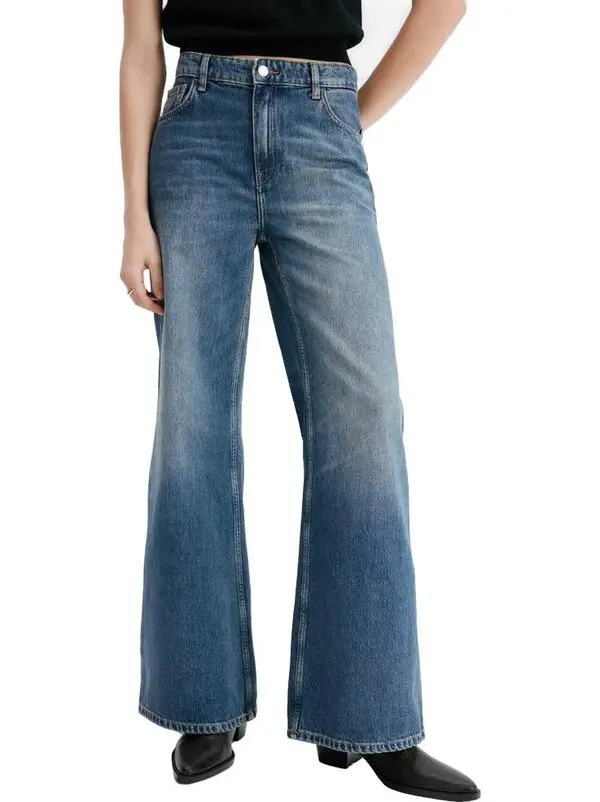 Mango High-waist Wide-leg Stretch Jeans - Dark Blue