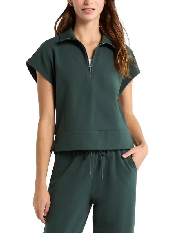 Zella Tempo Terry Half-zip Short-sleeve Sweatshirt - Green Timber