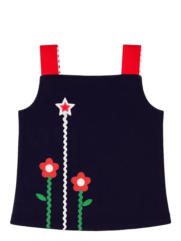 FLORENCE EISEMAN Sleeveless Knit Top With Appliqué Details - Navy Blue