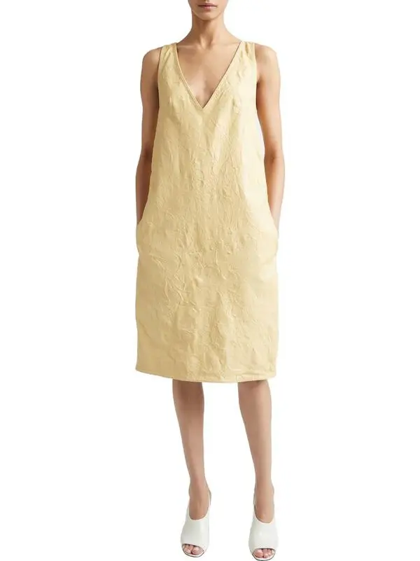 TOTEME Crinkled Leather Shift Dress - Champagne