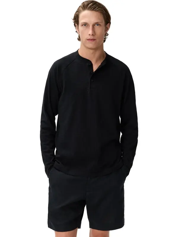 Quince Slub Long Sleeve Henley - Bold Black