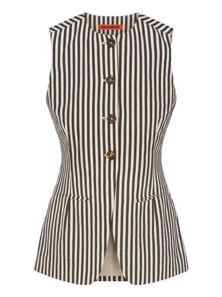 SIMONMILLER Del Mar Linen Vest - Black/macadamia Micro Stripe
