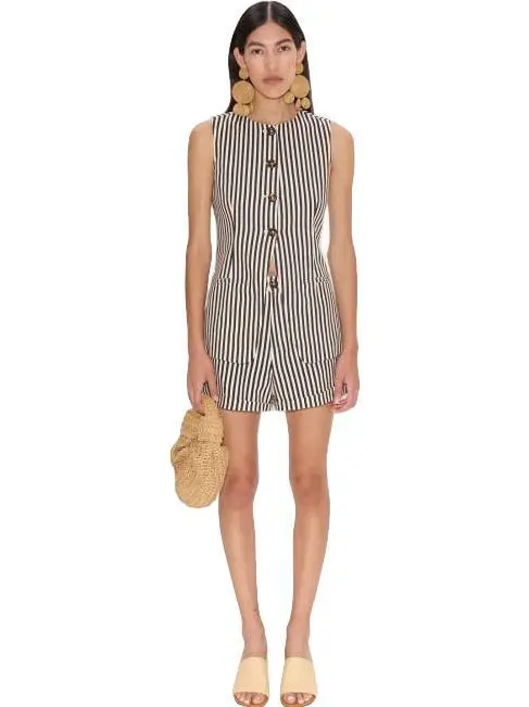 SIMONMILLER Del Mar Linen Vest - Black/macadamia Micro Stripe