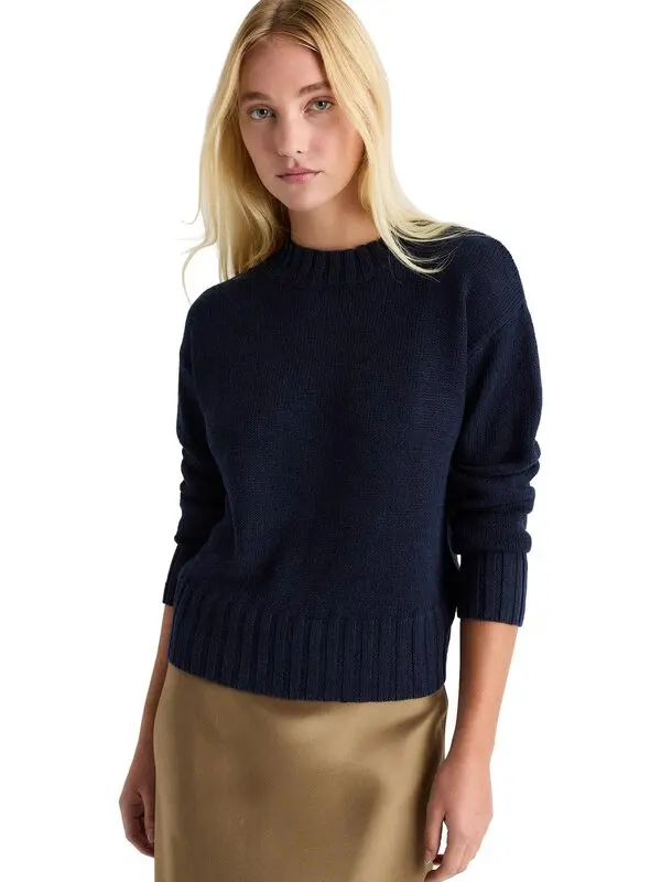 Quince Cotton Linen Relaxed Crew Sweater - Deep Navy