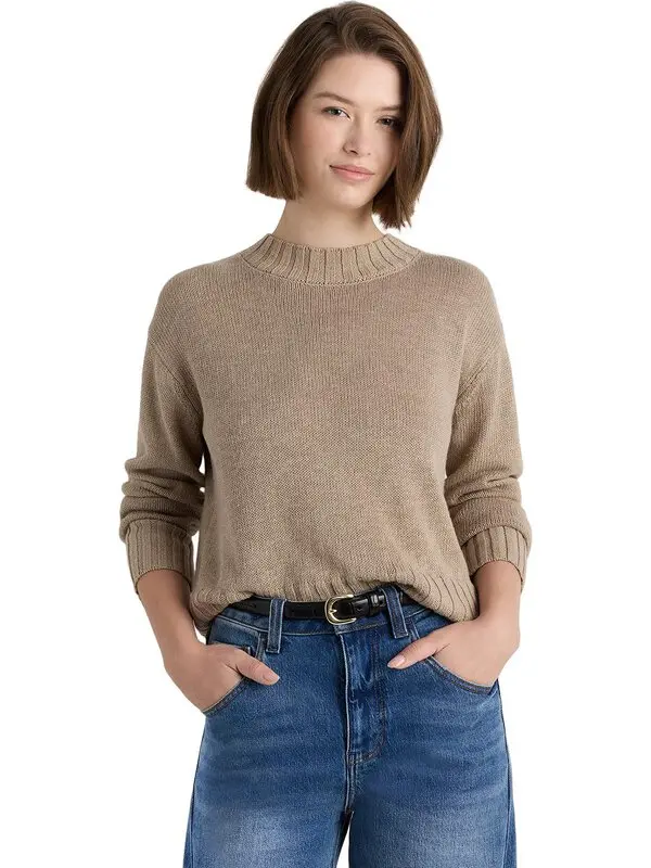 Quince Cotton Linen Relaxed Crewneck Sweater - Earthen Khaki