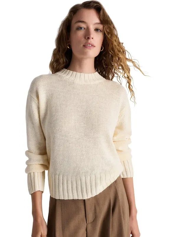 Quince Cotton Linen Relaxed Crew Sweater - Sandstone Beige