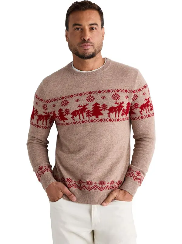 Quince Mongolian Cashmere Fair Isle Christmas Sweater - Oatmeal/varsity Red